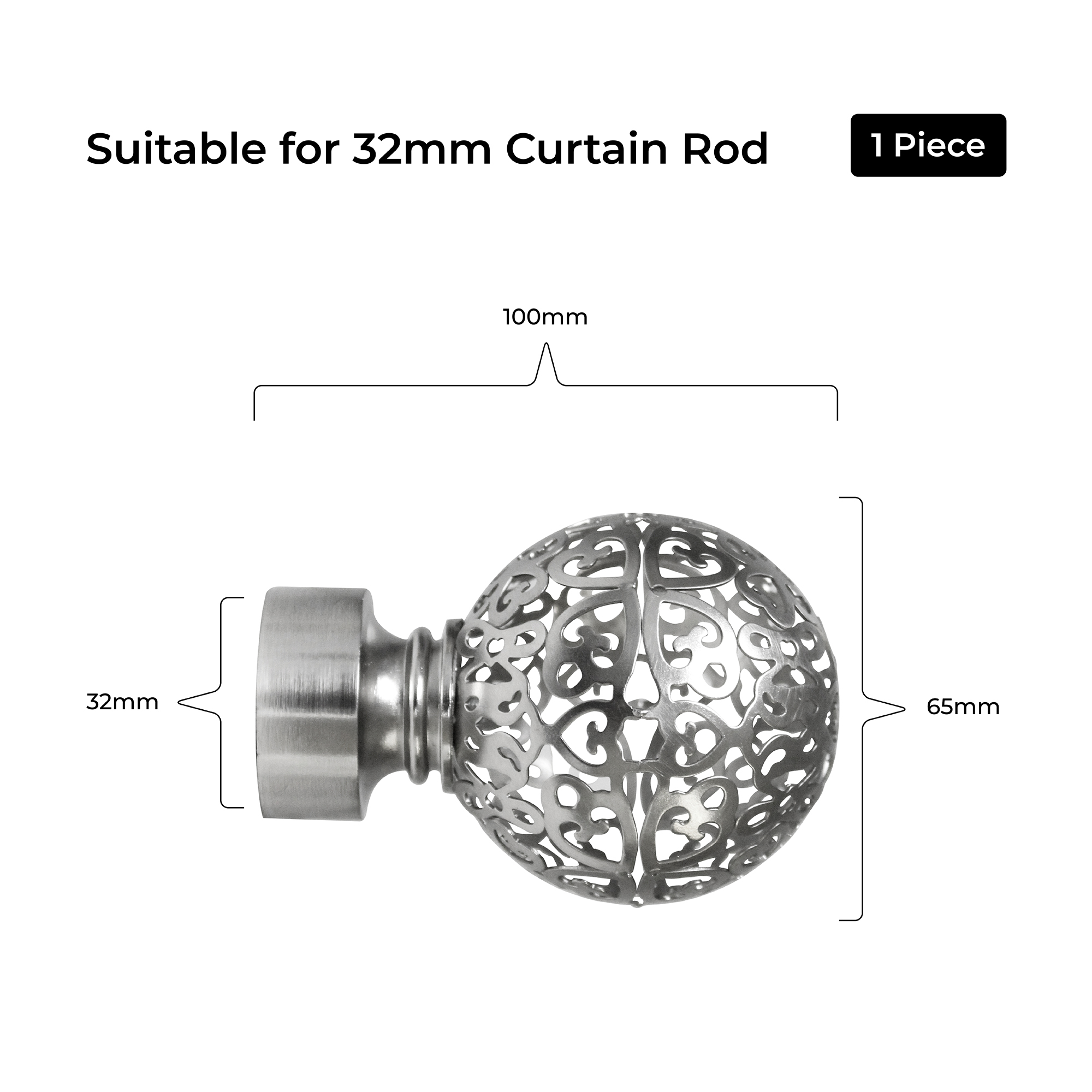 32mm Steel Rod Finial Mesh Ball Brushed Silver • Decorland : Decorland